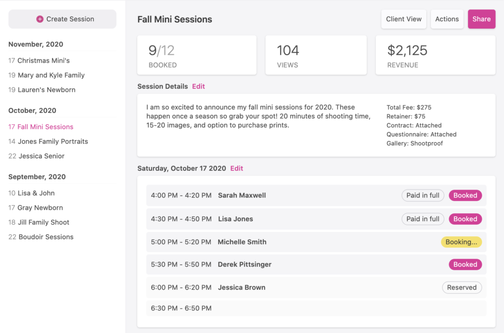 Using "Session" Booking System For Your Mini-Sessions ...