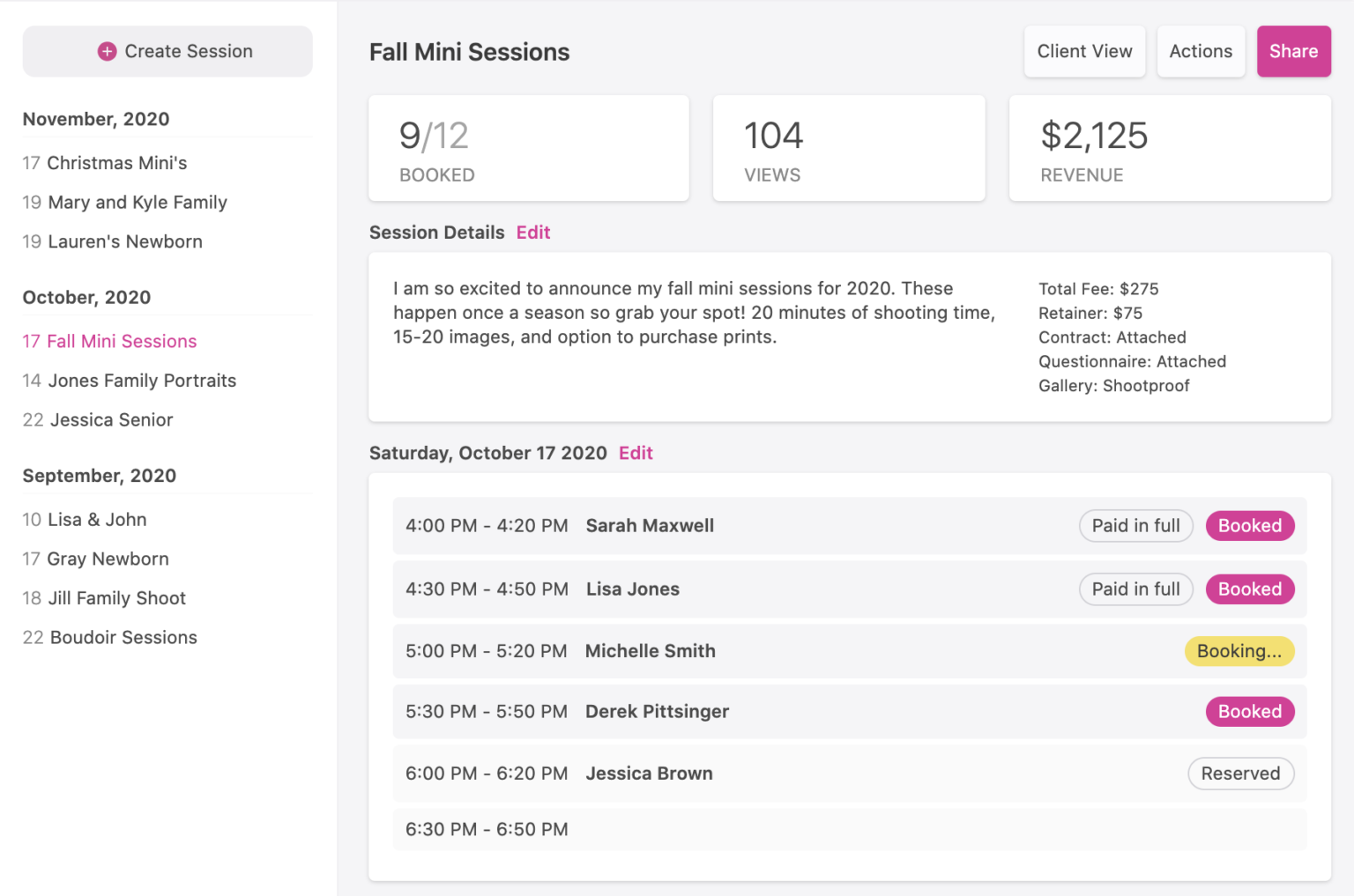 Using "Session" Booking System For Your Mini-Sessions ...