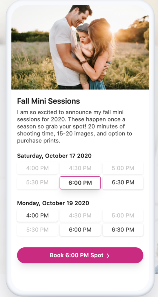 Using "Session" Booking System For Your Mini-Sessions ...